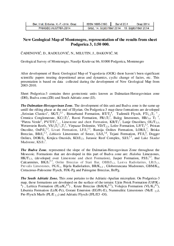 (PDF) New Geological Map of Montenegro, representation of the results ...