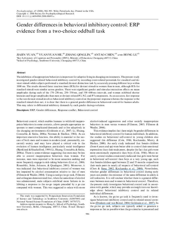 (PDF) Gender differences in behavioral inhibitory control: ERP evidence ...