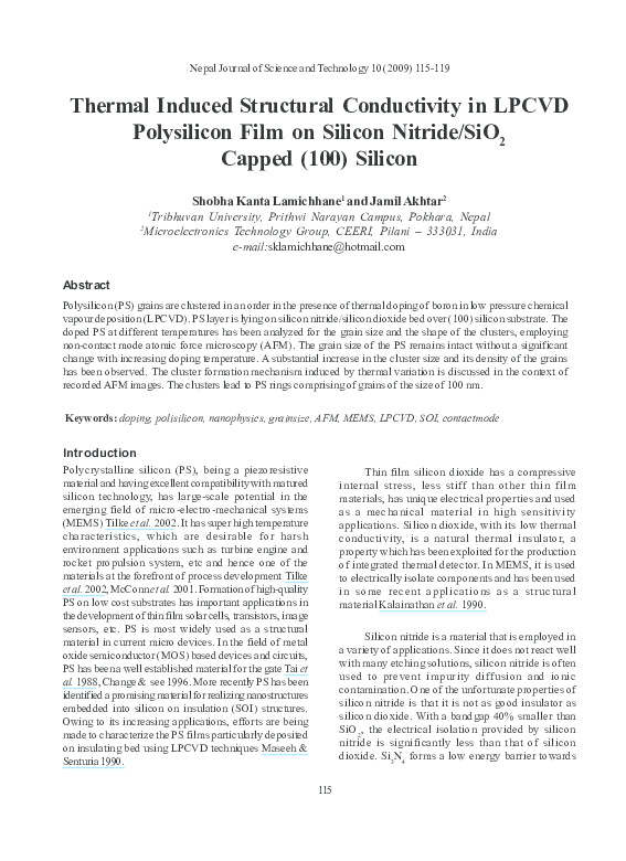 (PDF) Thermal Induced Structural Conductivity in LPCVD Polysilicon Film ...