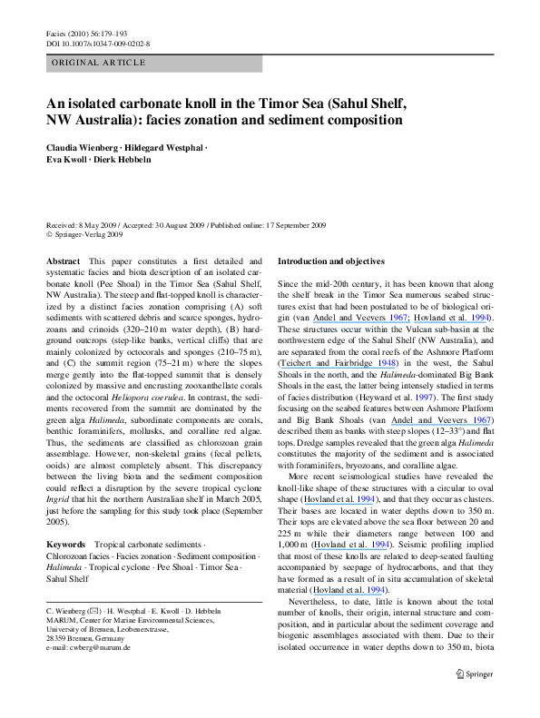 (PDF) An isolated carbonate knoll in the Timor Sea (Sahul Shelf, NW ...