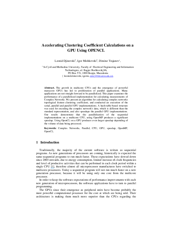 (PDF) Accelerating Clustering Coefficient Calculations on a GPU Using OPENCL