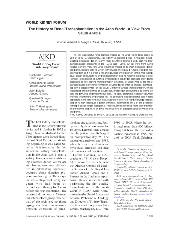 (PDF) Development of Solid Organ Transplantation in Syria | Bassam ...