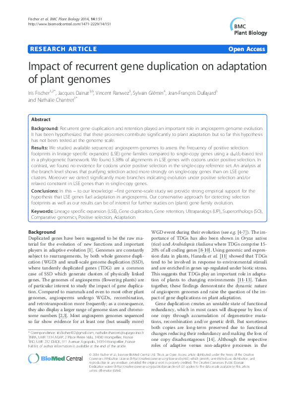 (PDF) Impact of recurrent gene duplication on adaptation of plant genomes