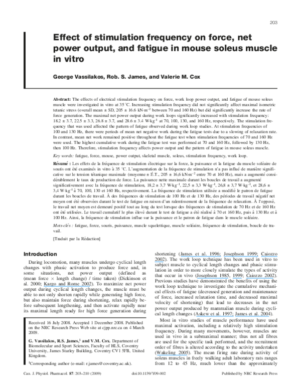 (PDF) Fatigue of Mouse Soleus Muscle, Using the Work Loop Technique ...