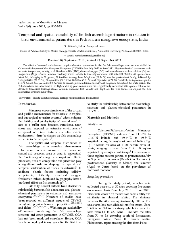 (PDF) Temporal and spatial variability of fin fish assemblage structure in relation to their ...