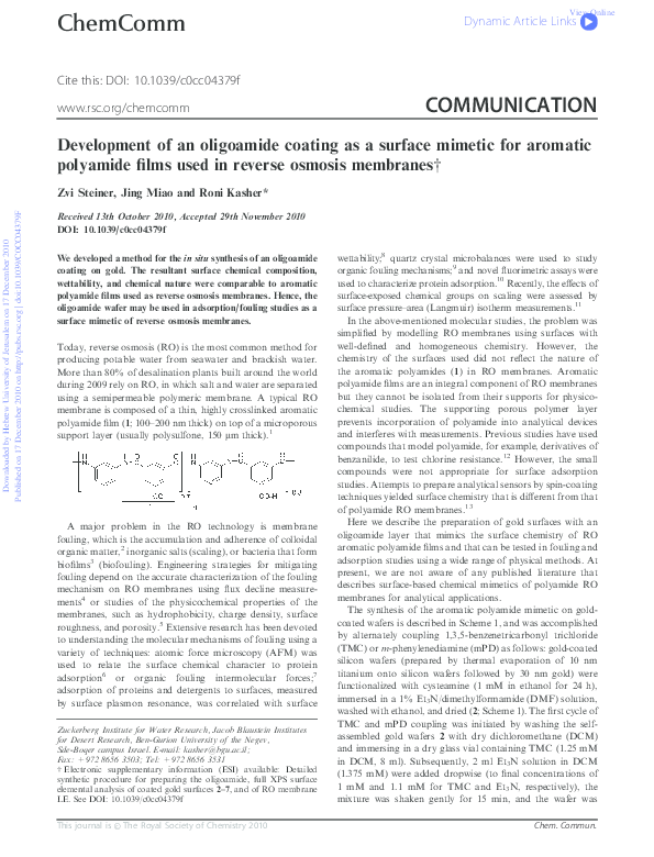 (PDF) Development of an oligoamide coating as a surface mimetic for ...