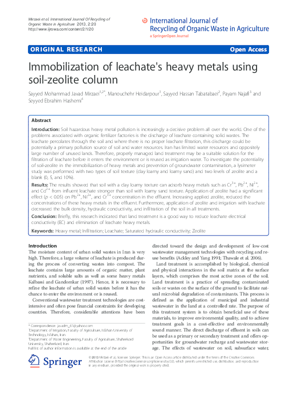 (PDF) Immobilization of leachate's heavy metals using soil-zeolite column
