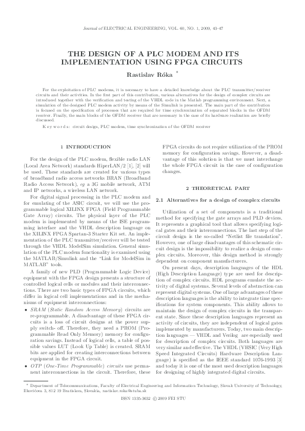 (PDF) THE DESIGN OF A PLC MODEM AND ITS IMPLEMENTATION USING FPGA CIRCUITS