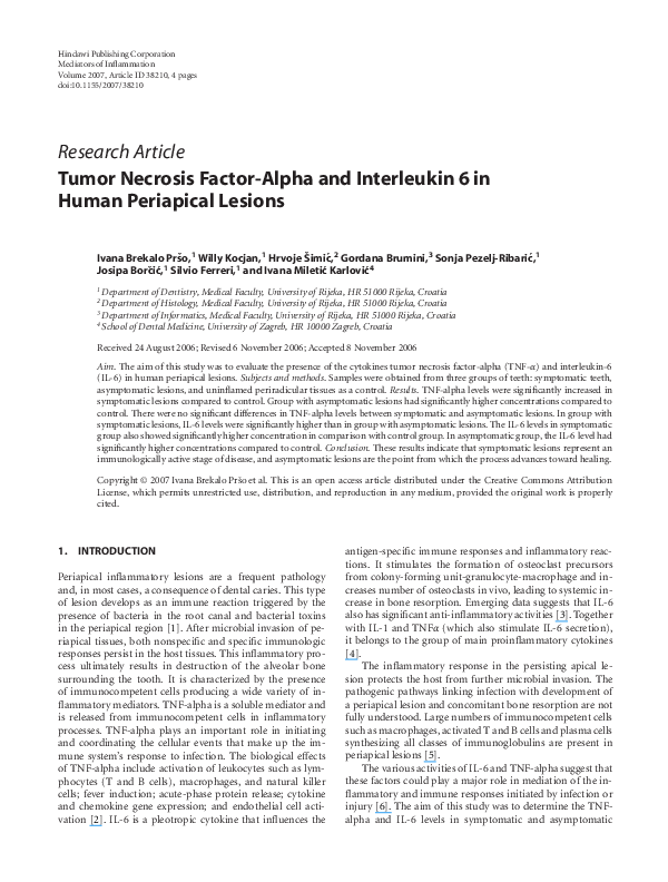 (PDF) Tumor Necrosis Factor-Alpha and Interleukin 6 in Human Periapical Lesions | Gordana ...