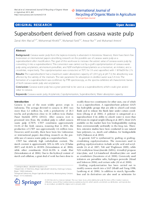(PDF) Superabsorbent derived from cassava waste pulp