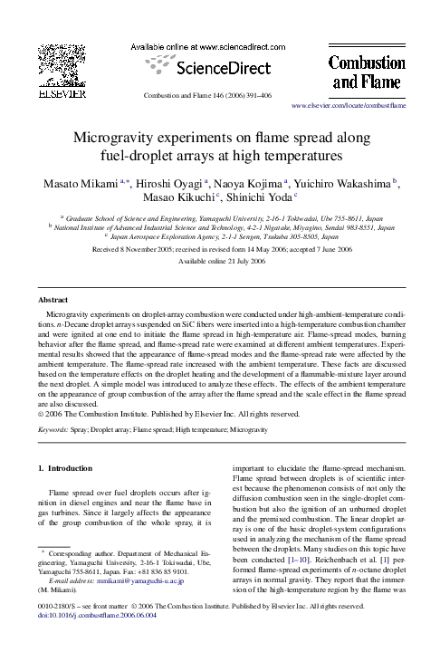 (PDF) Microgravity experiments on flame spread along fuel-droplet arrays using a new droplet ...