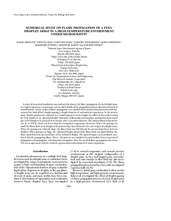 (PDF) Numerical study on flame propagation of a fuel droplet array in a high-temperature ...