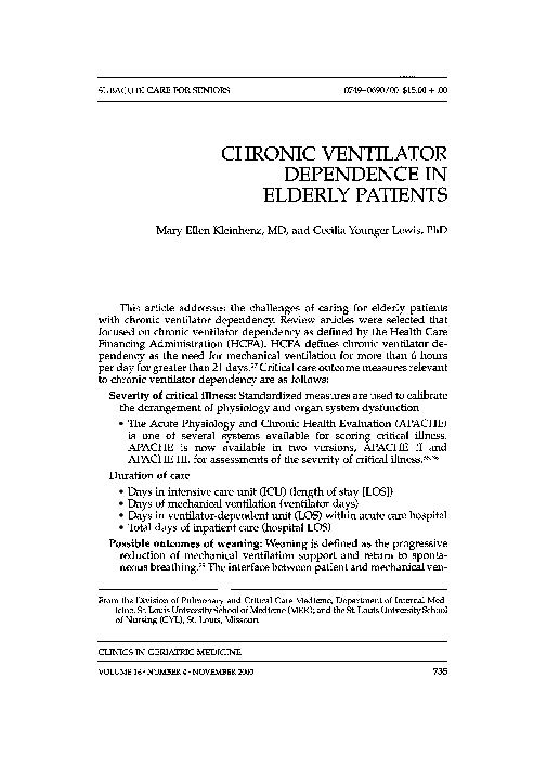 (PDF) CHRONIC VENTILATOR DEPENDENCE IN ELDERLY PATIENTS
