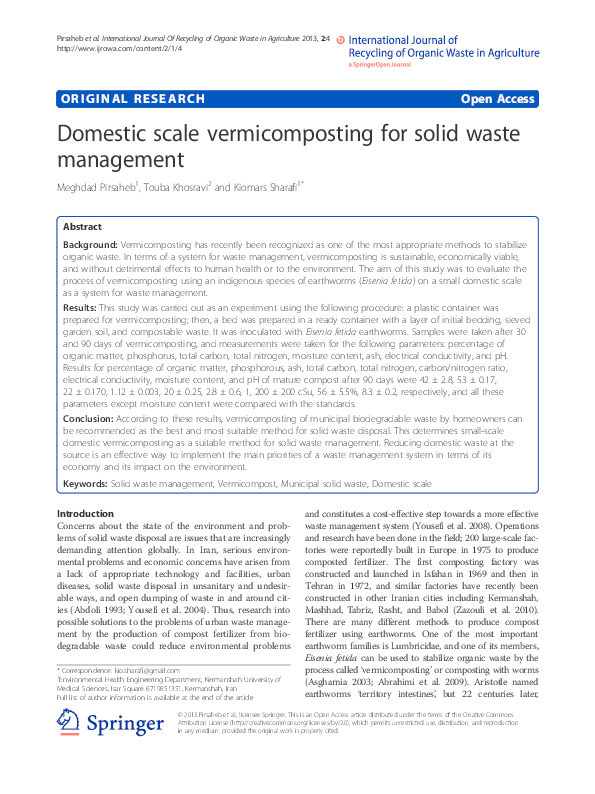 (PDF) Domestic scale vermicomposting for solid waste management