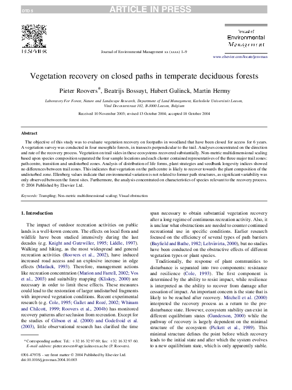 (PDF) Vegetation recovery on closed paths in temperate deciduous forests