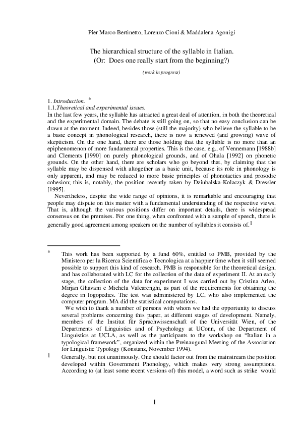 (PDF) The hierarchical structure of the syllable in Italian (Or: Does ...