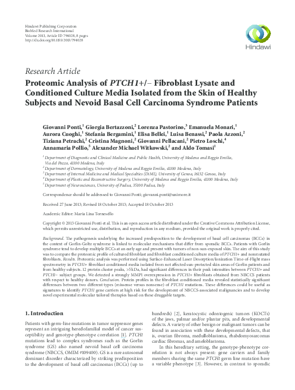 (PDF) Proteomic Analysis of PTCH1+/- Fibroblast Lysate and Conditioned ...