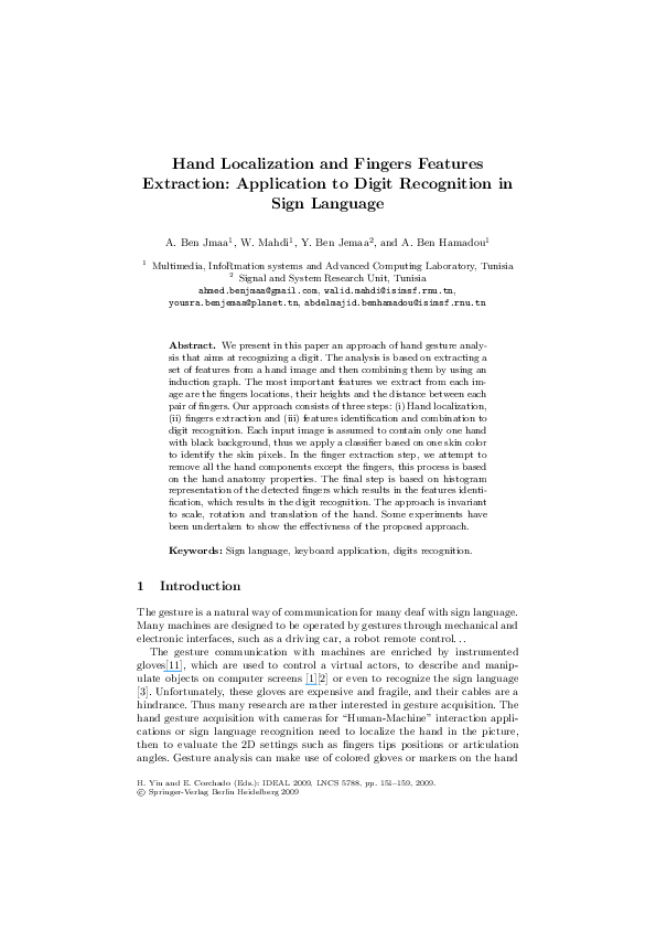 (PDF) Hand Localization and Fingers Features Extraction: Application to ...