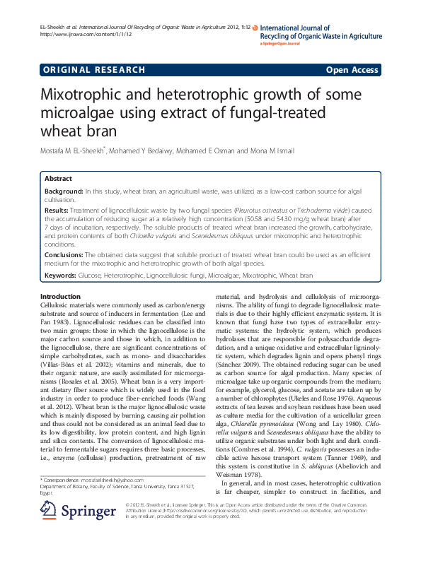 (PDF) Mixotrophic and heterotrophic growth of some microalgae using ...