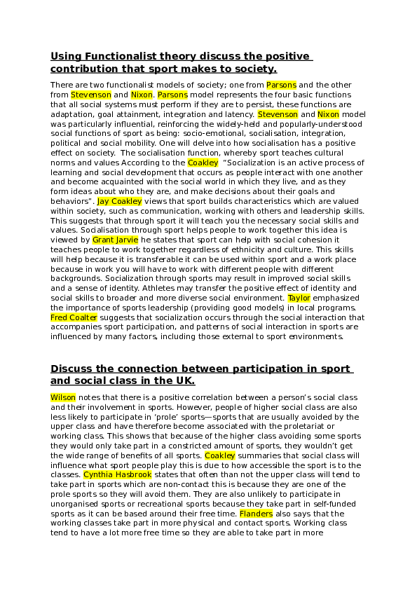(DOC) Using Functionalist theory discuss the positive contribution that ...