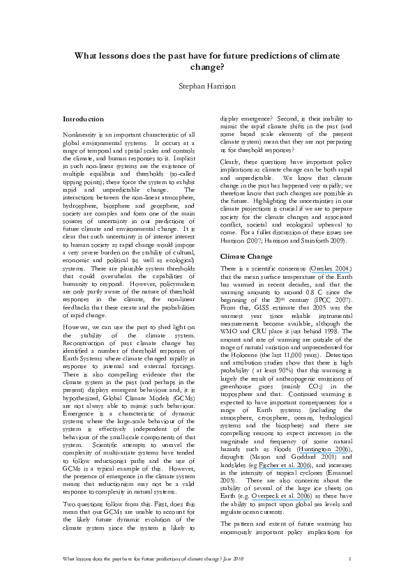 (PDF) What lessons does the past have for future predictions of climate ...