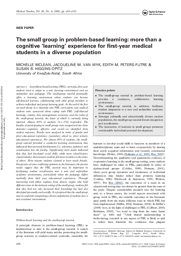 (PDF) The small group in problem-based learning: more than a cognitive ...