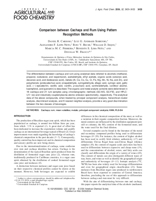 (PDF) Comparison between Cachaça and Rum Using Pattern Recognition Methods