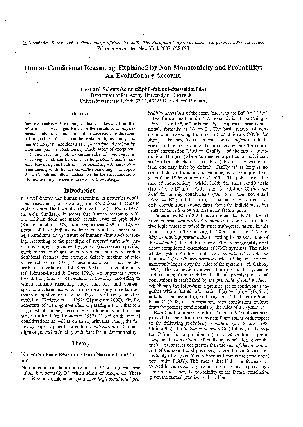 2001 Human Conditional Reasoning Explained By Non Monotonicity And 4625