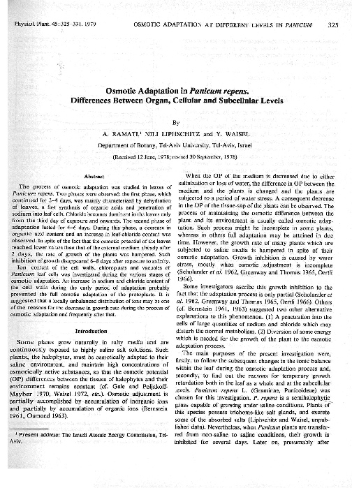 (PDF) Osmotic Adaptation in Panicum repens. Differences Between Organ ...