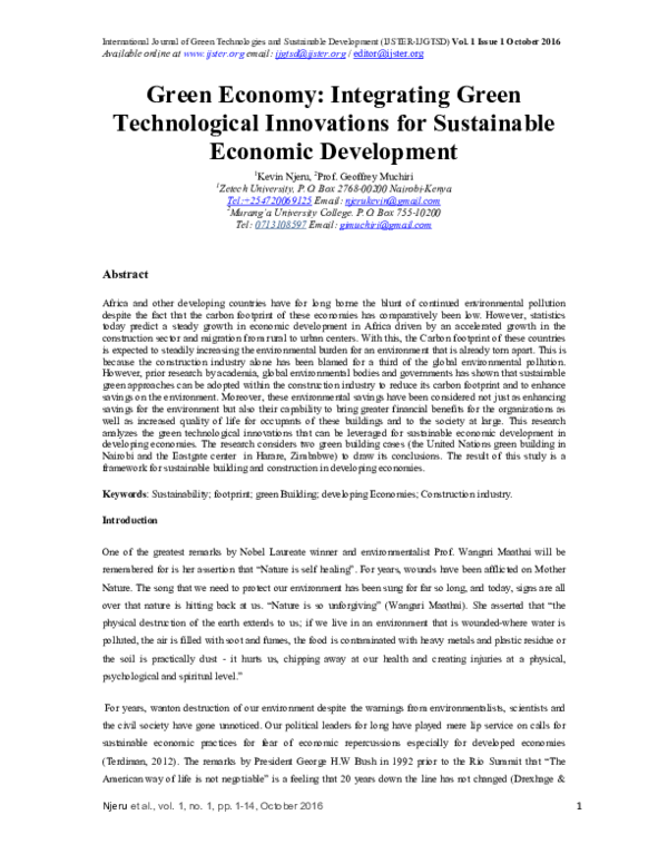 (PDF) Green Economy: Integrating Green Technological Innovations for Sustainable Economic ...
