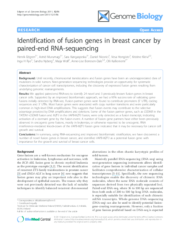 (PDF) Identification of fusion genes in breast cancer by paired-end RNA ...