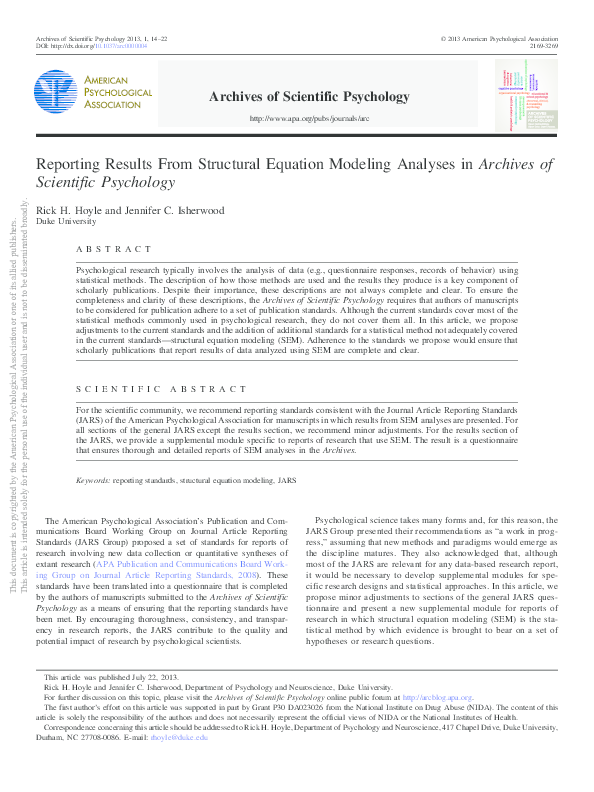 (PDF) Reporting Results from Structural Equation Modeling Analyses in ...