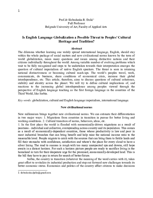 (DOC) Is English Language Globalization a Possible Threat to Peoples ...
