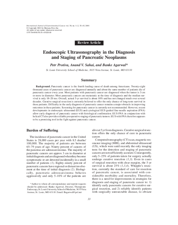 (PDF) Endoscopic Ultrasonography in the Diagnosis and Staging of Pancreatic Neoplasms