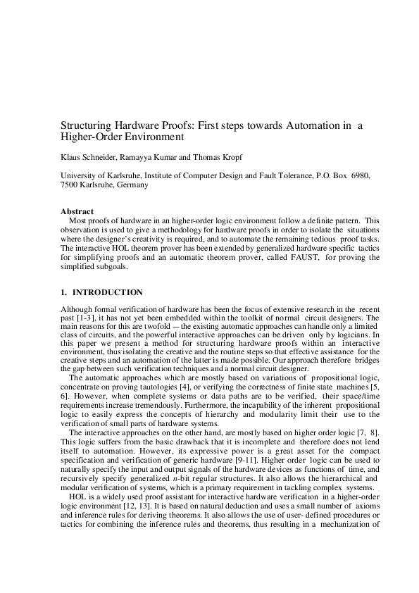 Pdf Structuring Hardware Proofs First Steps Towards Automation In A Higher Order Environment