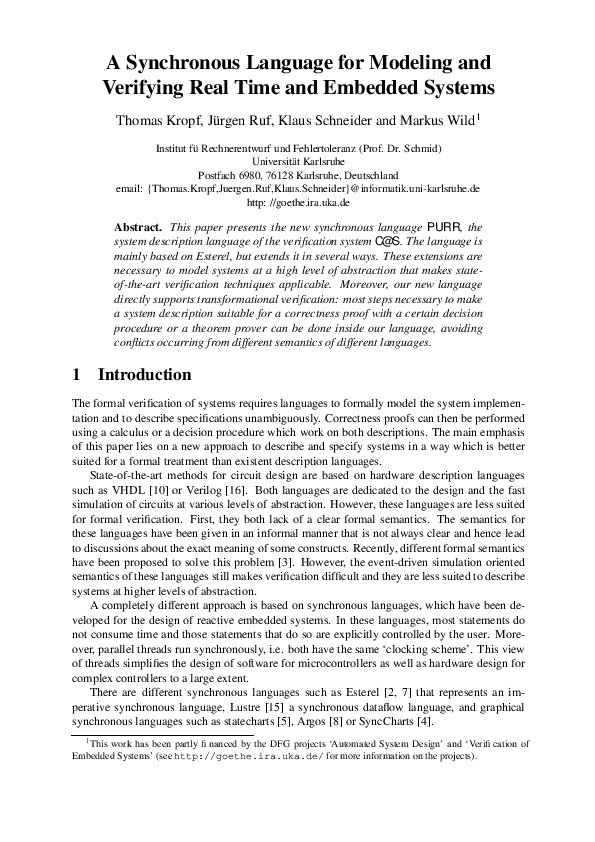 (PDF) A Synchronous Language for Modeling and Verifying Real Time and Embedded Systems | Thomas ...