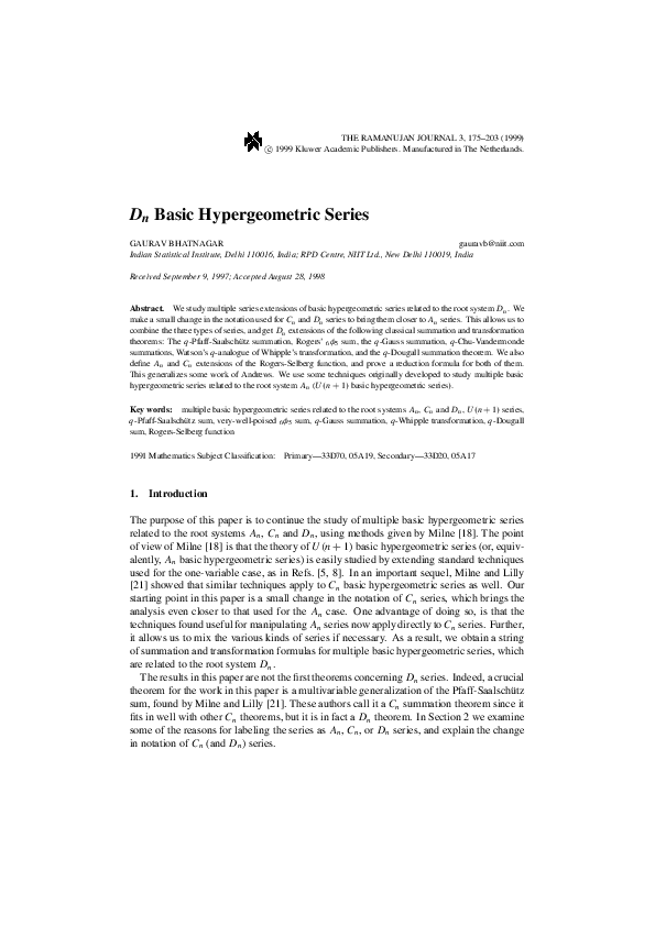 (PDF) Dn Basic Hypergeometric Series