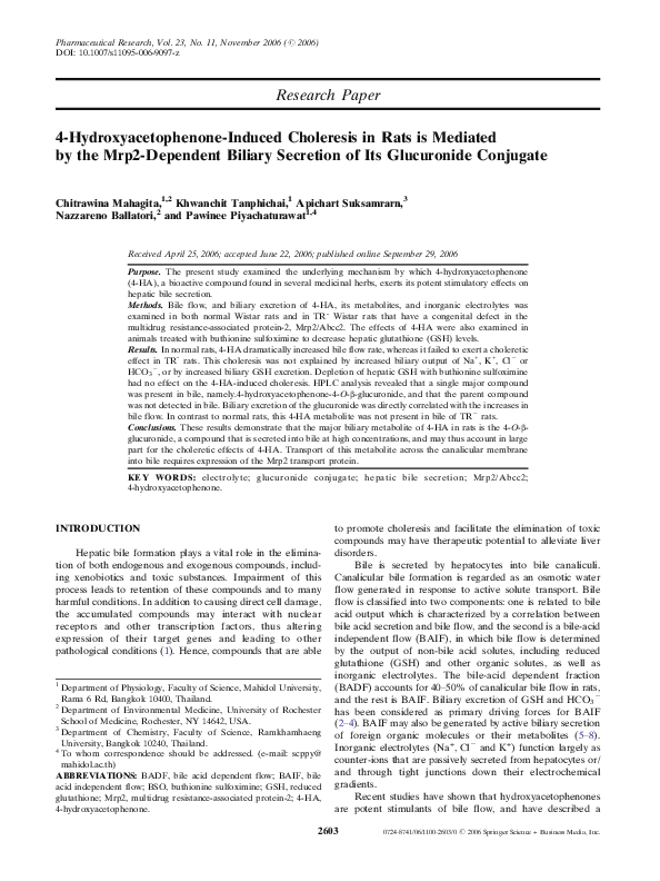 (PDF) 4-Hydroxyacetophenone-Induced Choleresis in Rats is Mediated by ...