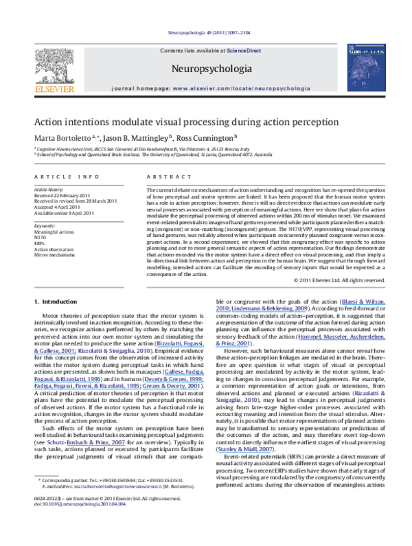 (PDF) Action intentions modulate visual processing during action perception