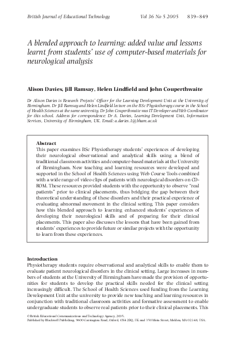 (PDF) A blended approach to learning: added value and lessons learnt ...