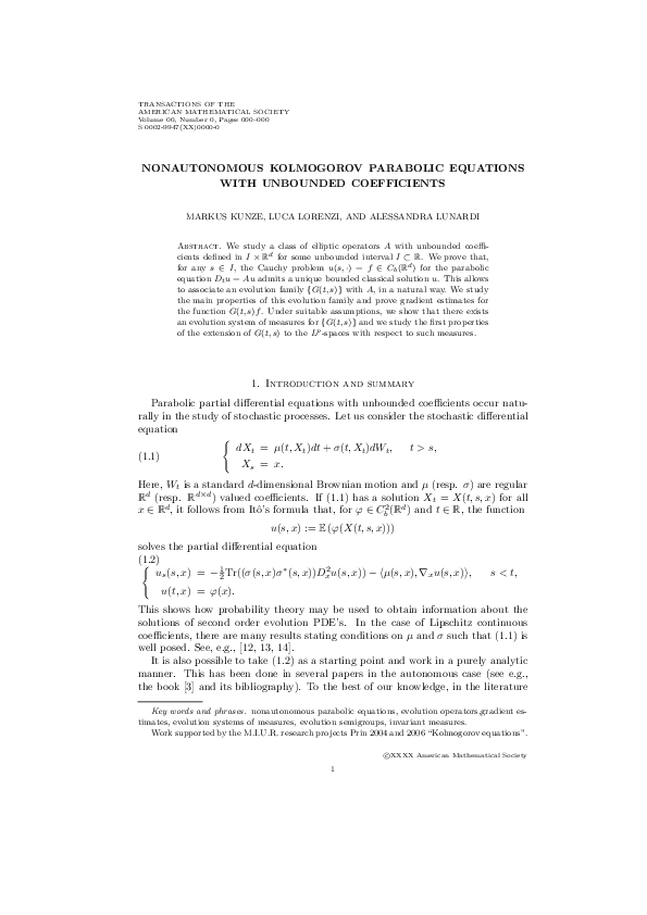 (PDF) Nonautonomous Kolmogorov parabolic equations with unbounded coefficients