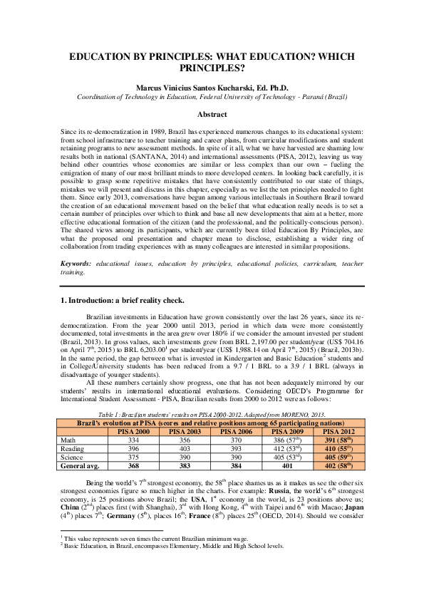 (PDF) EDUCATION BY PRINCIPLES: WHAT EDUCATION? WHICH PRINCIPLES