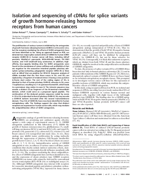 (PDF) Isolation and sequencing of cDNAs for splice variants of growth ...