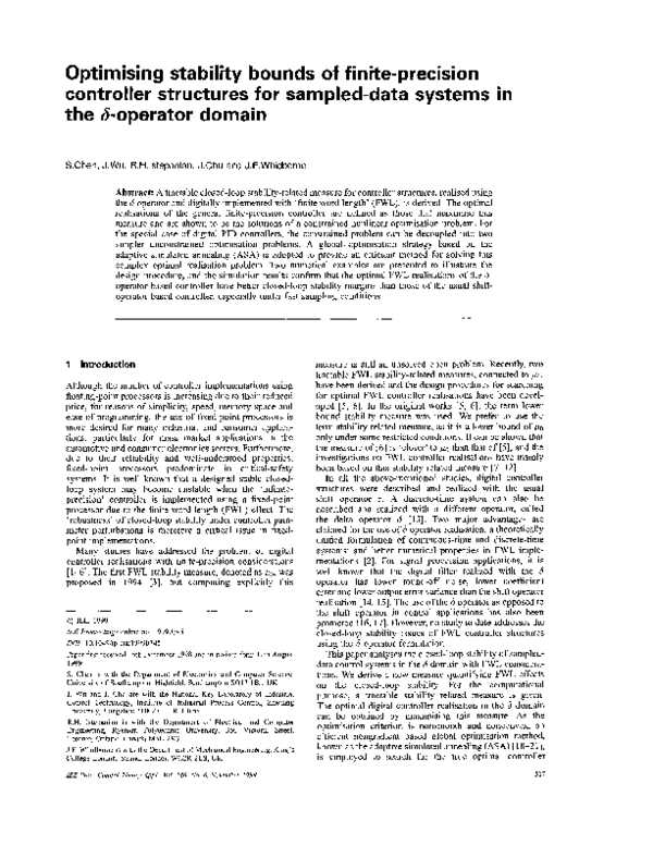 Optimising stability bounds of finite-precision controller structures for sampled-data systems ...