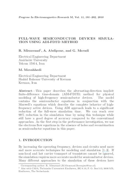 Pdf Full Wave Semiconductor Devices Simulation Using Adi Fdtd Method