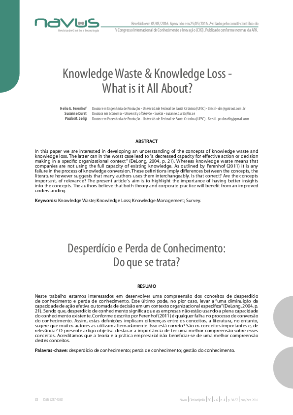 (PDF) Knowledge Waste and Knowledge Loss ? What is it all about ...
