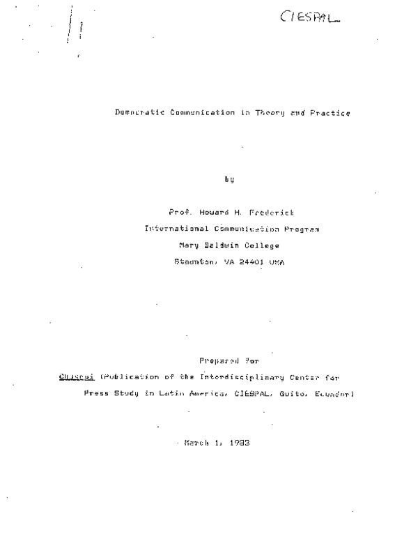(PDF) Democratic Communication in Theory and Practice