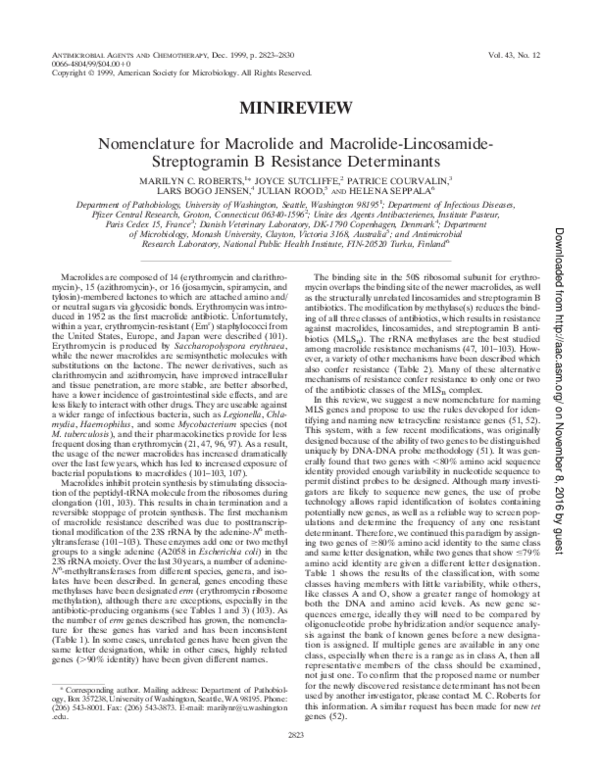 (PDF) Nomenclature for macrolide and macrolide-lincosamide ...