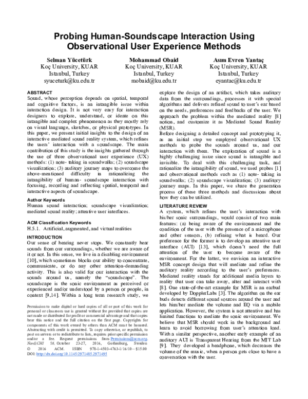 Pdf Probing Human Soundscape Interaction Using Observational User