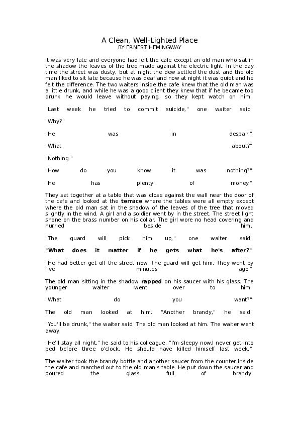 (DOC) A Clean, Well-lighted Place
